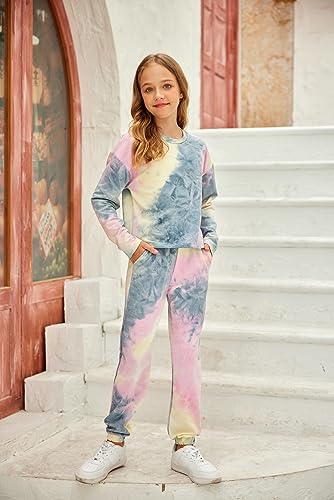 Arshiner Girls Tie Dye Tracksuits Set Kids Outfits Sweatsuits Set Cute Pullover Hoodies Sweatshirts and Sweatpants Outfit