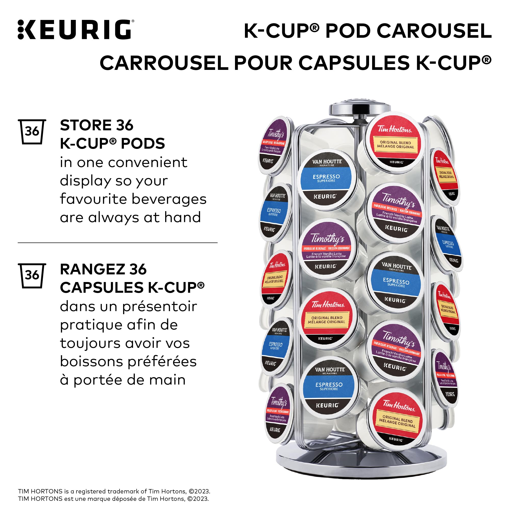 Keurig Storage Carousel, Coffee Pod Storage, Holds up to 36 Keurig K-Cup Pods, Silver