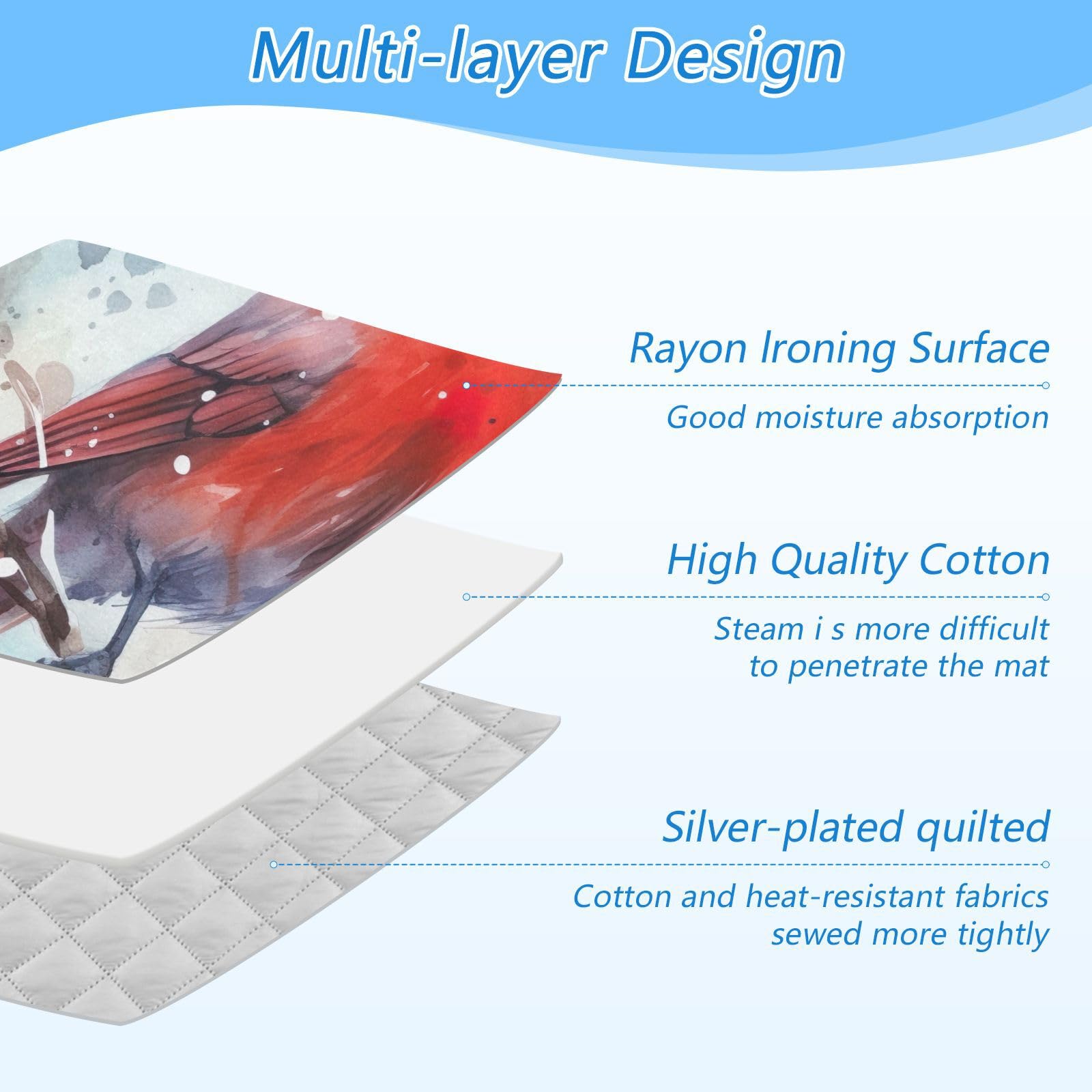 GOODOLD Christmas Bird Ironing Mat Portable Travel Ironing Pad for Washer,Dryer,Table Top, Iron Board Alternative Cover, Large Heat Resistant Ironing Blanket