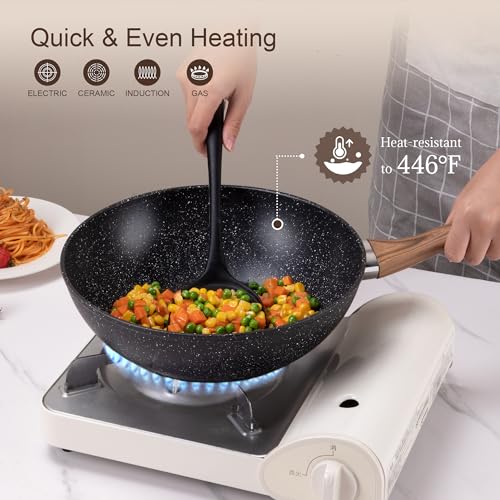 Leetaltree Nonstick Cookware Sets - 16 Pieces Pots and Pans with Utensils and Steamer, Nonstick Cast Aluminum Kitchen Cookware with Bakelite Handles, Non Toxic, PFOS/PFOA Free (Black)