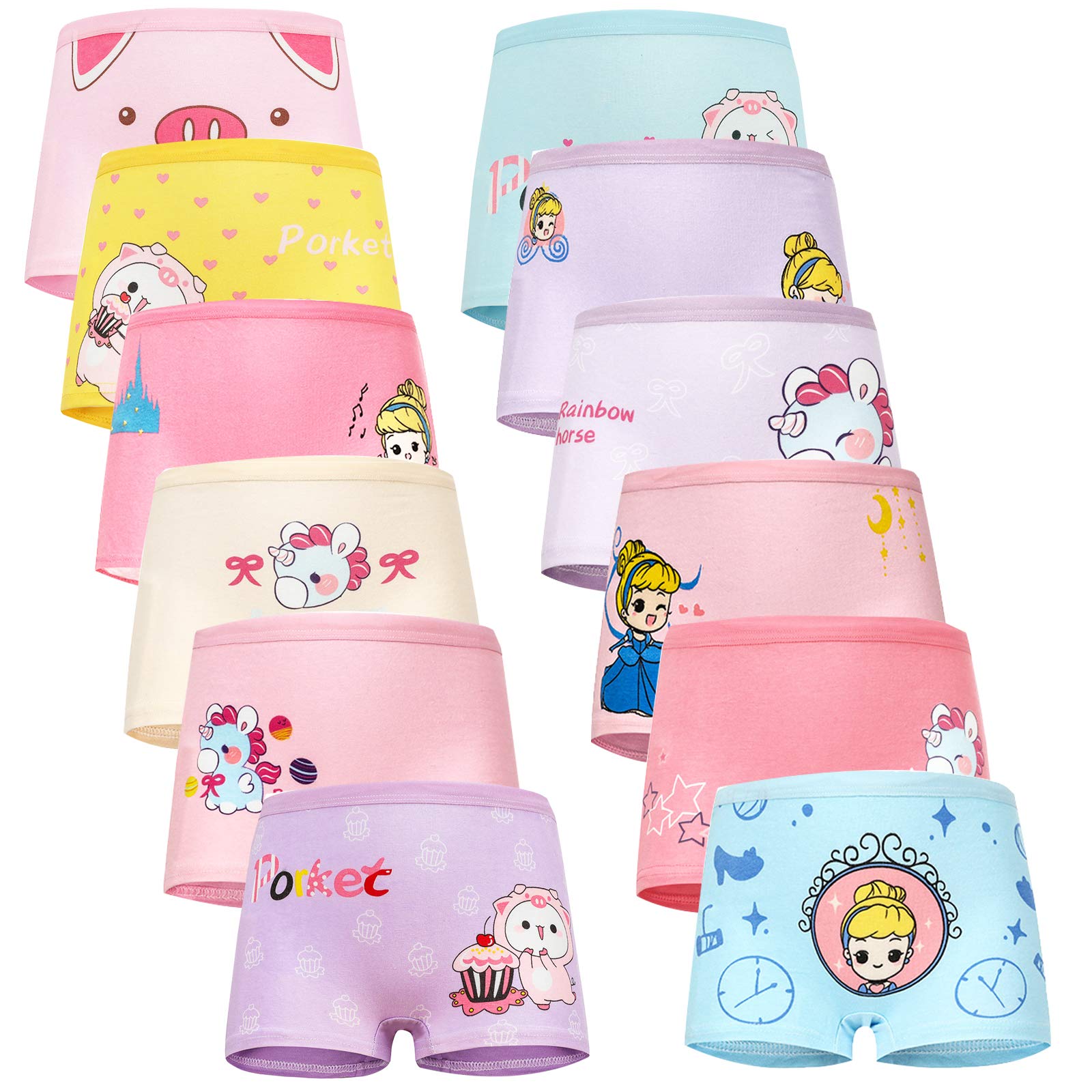 JackLoveBriefs Girls Underwear with 12 Packs Toddler Panties for Girls Blue(7-9T)