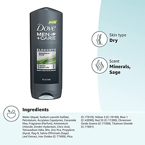 Dove Men+Care Elements Body Wash Mineral+Sage 18 oz Effectively Washes Away Bacteria While Nourishing Your Skin