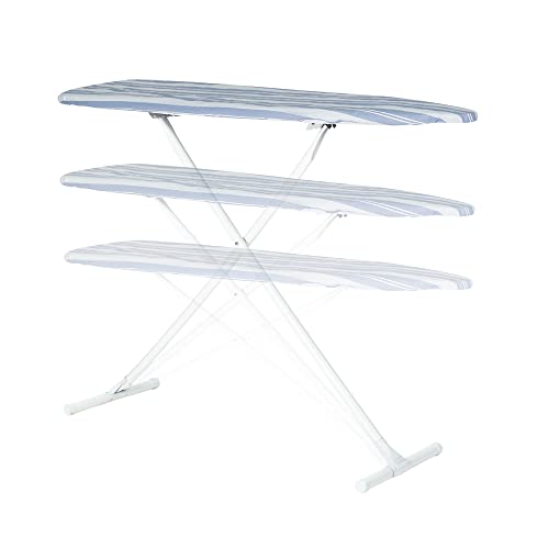 Ironing Board Full Size; Made in USA by Seymour Home Products (Blue Stripe) Bundle Includes Cover + Pad | Iron Board w/Steel T-Legs Adjustable Tabletop up to 36" High; Perforated Top for Steam Flow