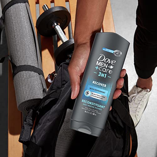 DOVE MEN + CARE Post-Workout 3-IN-1 (Body + Face + Hair Wash) With Peppermint 4 Count Infused with Electrolytes + Magnesium 18 oz