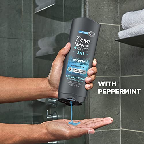 DOVE MEN + CARE Post-Workout 3-IN-1 (Body + Face + Hair Wash) With Peppermint 4 Count Infused with Electrolytes + Magnesium 18 oz