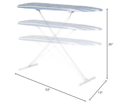 Ironing Board Full Size; Made in USA by Seymour Home Products (Blue Stripe) Bundle Includes Cover + Pad | Iron Board w/Steel T-Legs Adjustable Tabletop up to 36" High; Perforated Top for Steam Flow