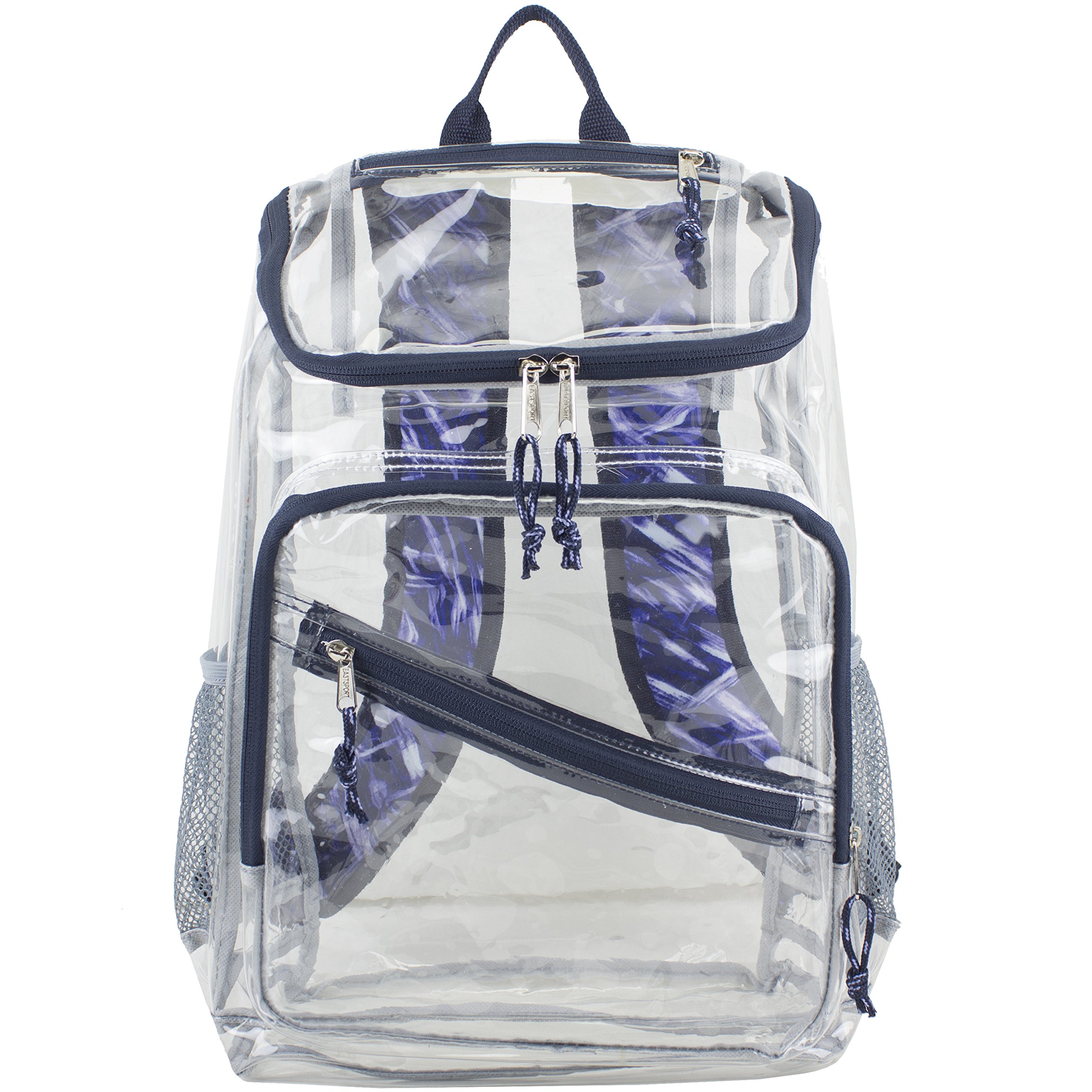 Eastsport Durable Clear Top Loader Backpack with Adjustable Printed Straps - Transparent - Navy Blue/Purple/Brushstroke Print Straps