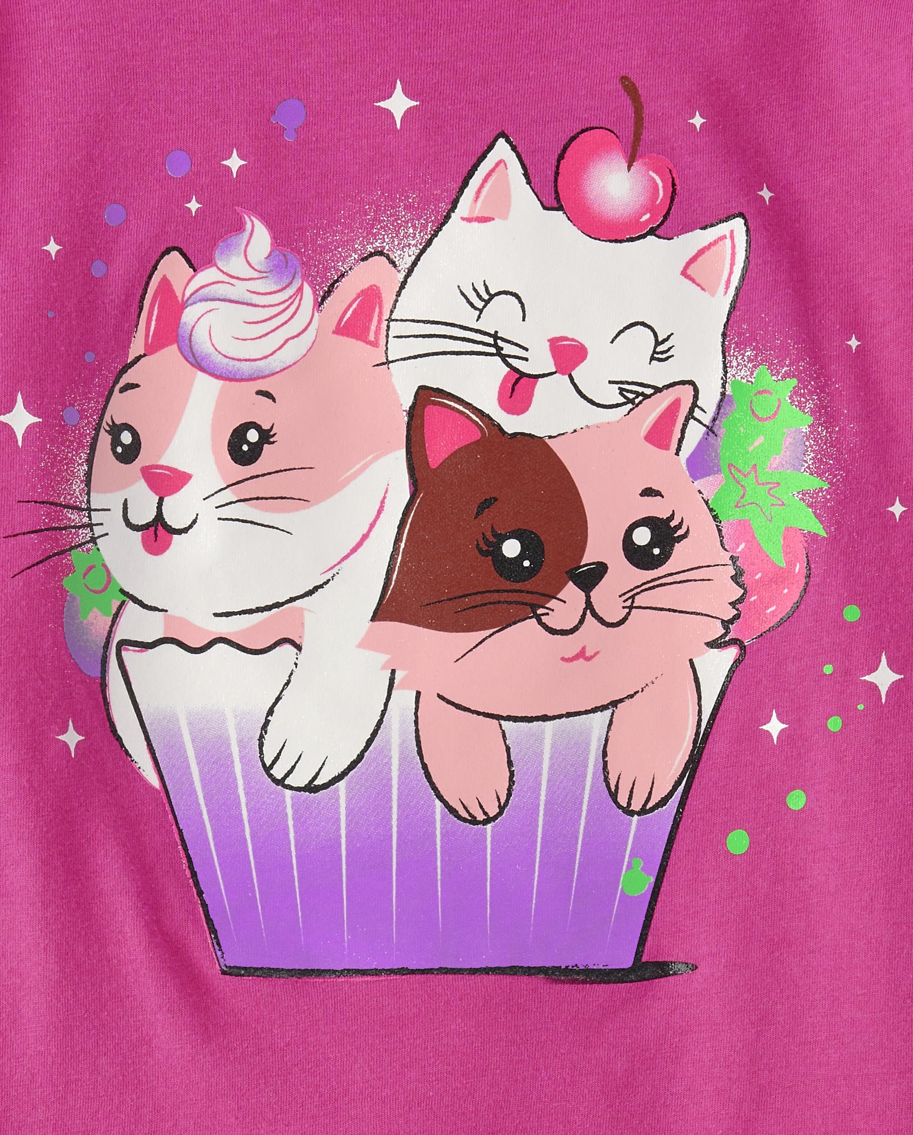 The Children's Place Girls Assorted Everyday Long Sleeve Graphic T-Shirts,Multipacks Cupcake Kitties/Team Dessers 2-Pack X-Large