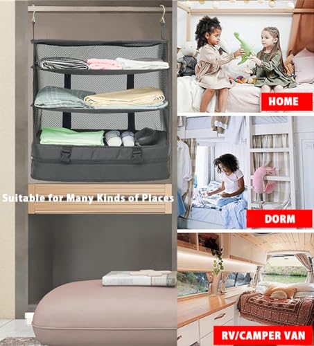 Hongmeru Portable Hanging Travel Shelves Packing Cubes for Suitcases Organizer Luggage Organizers for Suitcase, Carry on Closet Suitcase, XL, Grey