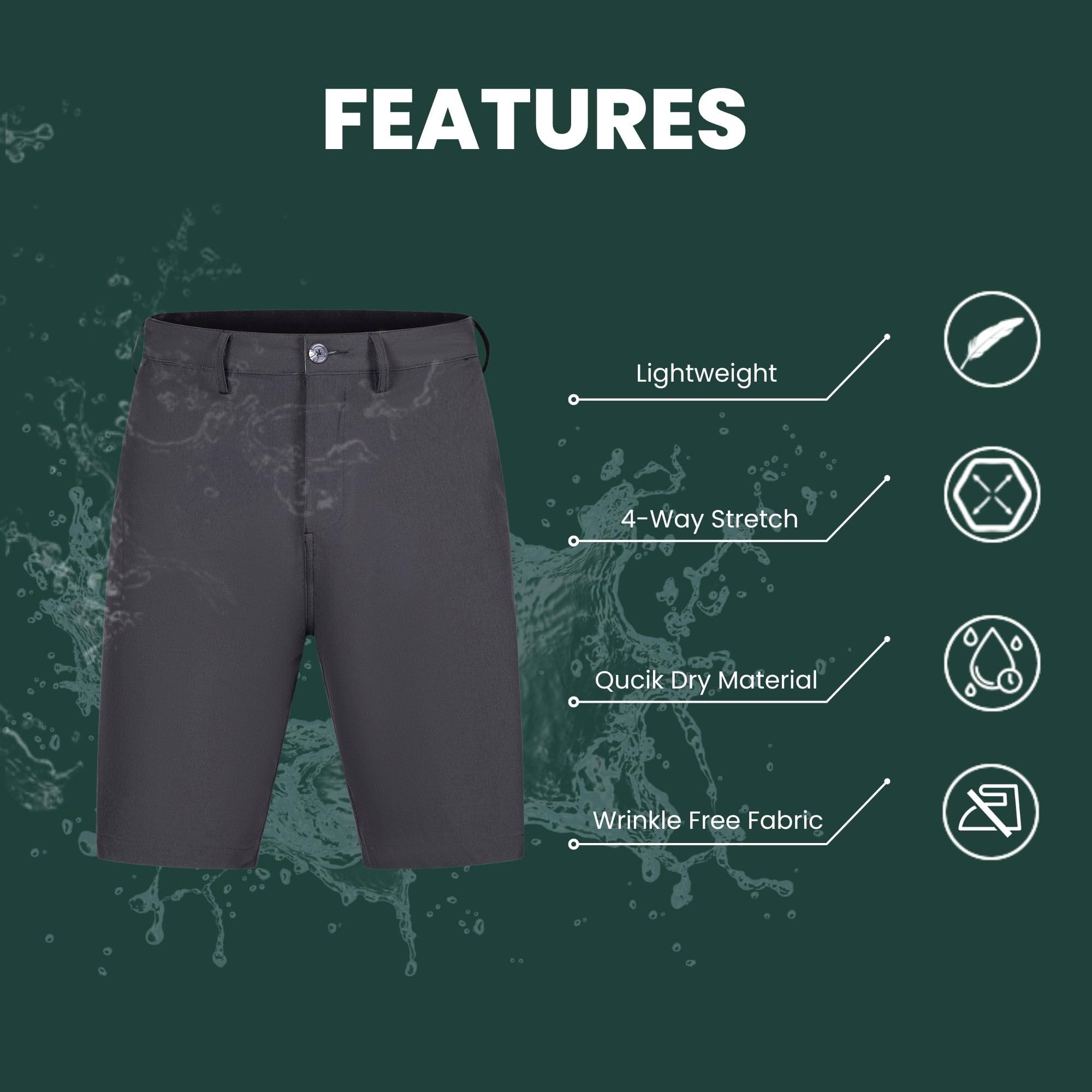 Brickline Mens Shorts for Men, Hybrid Casual Golf Dress Flat Front Quick Dry Stretch Board Shorts, Lightweight Chino Short Black - 36