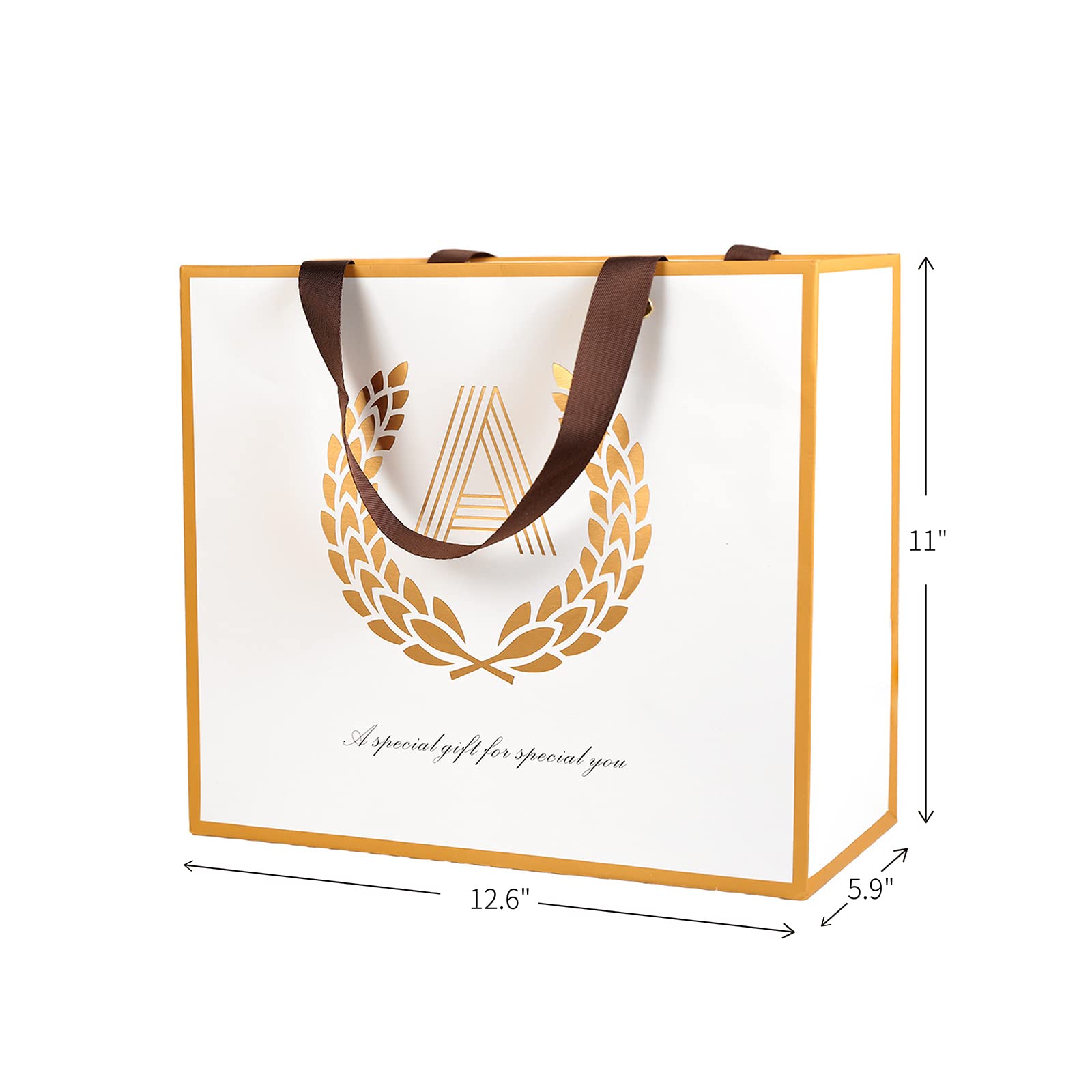 Women's Day Gift Bag, Premium Quality Personalized Gift Monogram Initial Gift Bags, 1 Pack Letter A, Personalized Premium Gift Bags with Tissue Greeting Card Sealing Stickers for Birthdays, Baby Showers, Weddings, Party Favors, Holiday Gifts 12.6" X 11" X