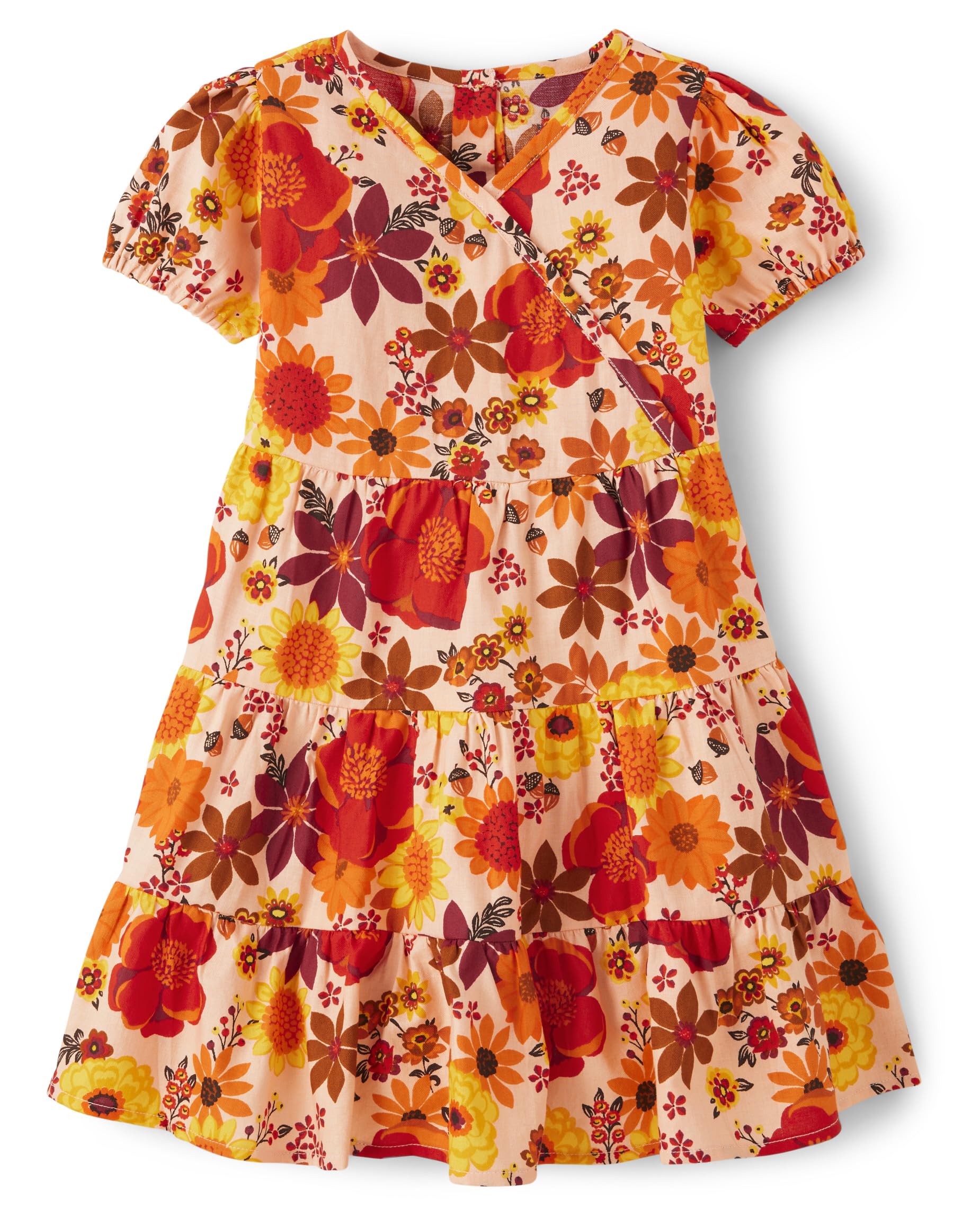 Gymboree Girls and Toddler Short Sleeve Casual Printed Dresses, Harvest Fall Flowers, 7 US