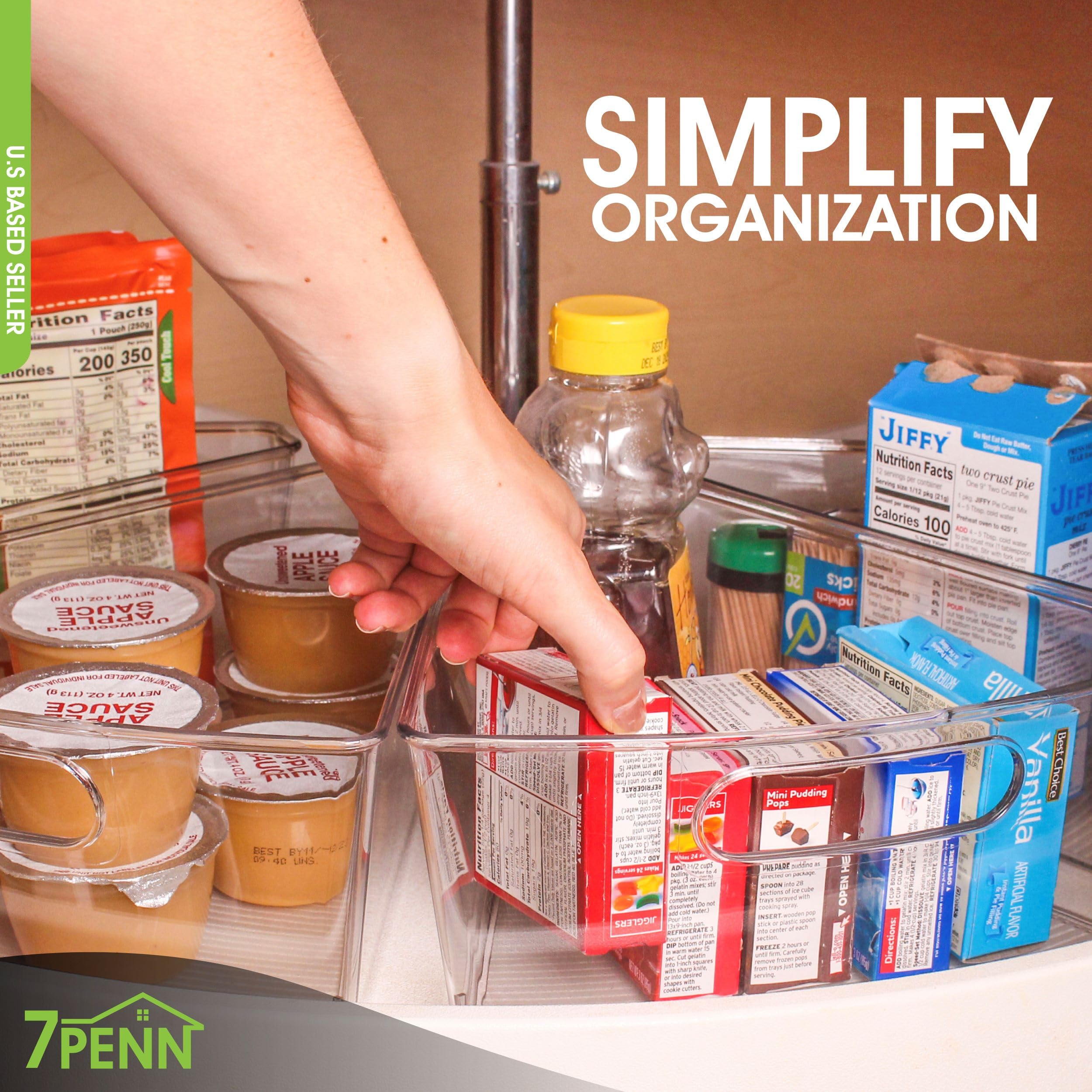 7Penn Lazy Susan Snack Organizer Bins 4pk - 11in Clear Lazy Susan Organizer for 28-29in Diam Rotating Cabinet and Pantry