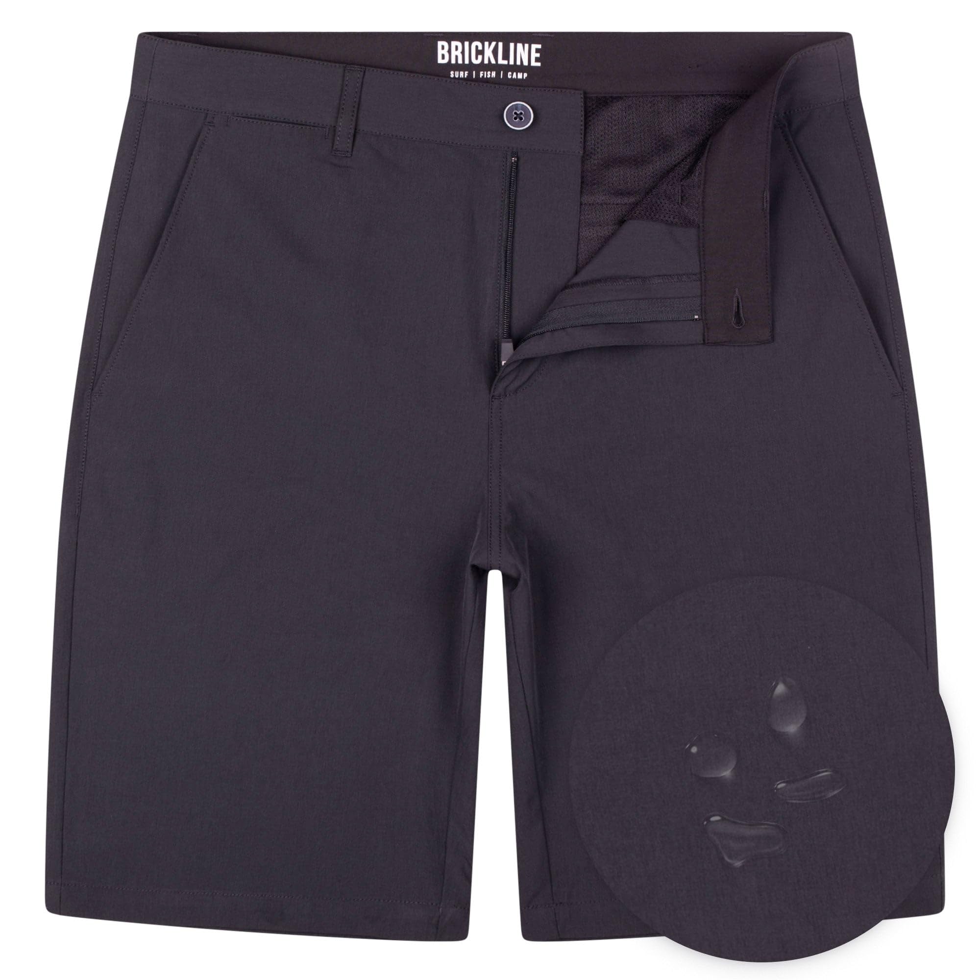 Brickline Mens Shorts for Men, Hybrid Casual Golf Dress Flat Front Quick Dry Stretch Board Shorts, Lightweight Chino Short Black - 36