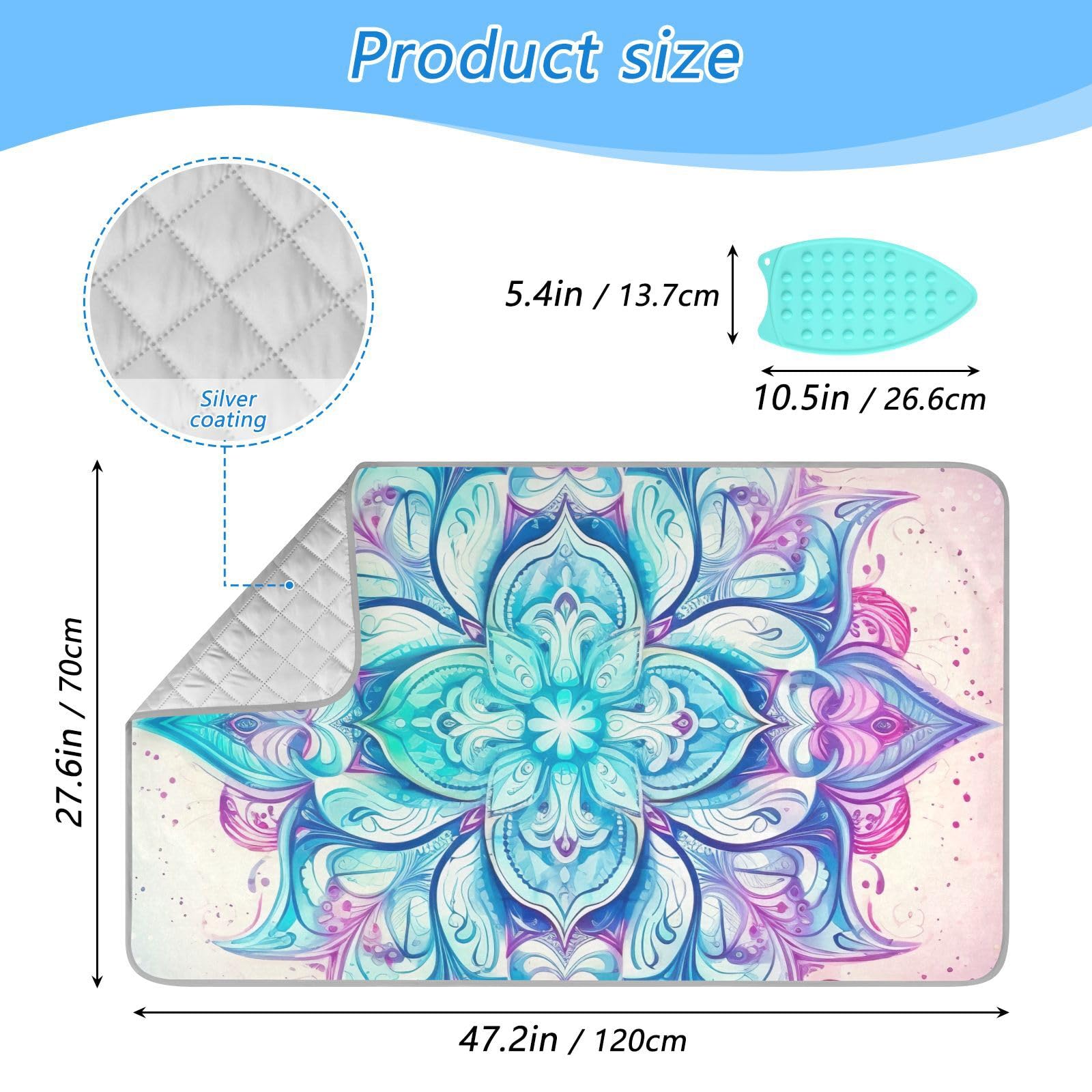 GOODOLD Mandala Ironing Mat Portable Travel Ironing Pad for Washer,Dryer,Table Top, Iron Board Alternative Cover, Large Heat Resistant Ironing Blanket