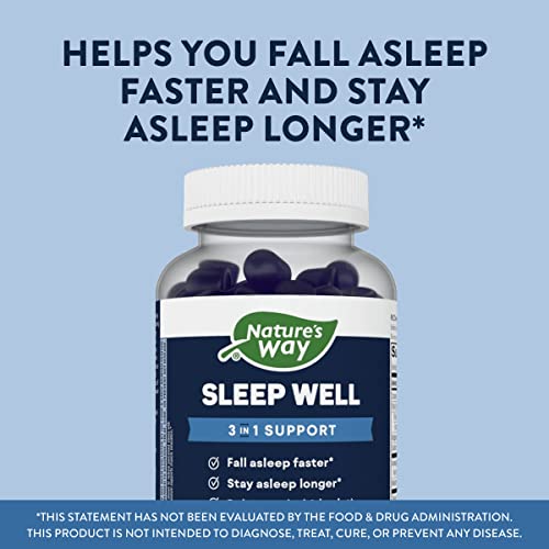 Nature’s Way Sleep Well Sleep Gummies for Adults*, Sleep Aid*, Melatonin Gummies, Ashwagandha Gummies, with Magnesium, Berry Flavored, 90 Gummies