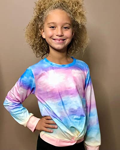Arshiner Girls Casual Twist Front Light Weight Sweatshirt Tie Dye Printed Long Sleeve Crop Tops Pullover Size 7-8 Years