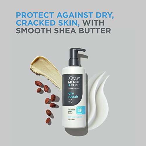 DOVE MEN + CARE Advanced Care Face + Body Cleanser Dry Repair 3 Count for Dry Skin Cleanser with Smooth Shea Butter 16.9 oz