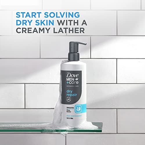 DOVE MEN + CARE Advanced Care Face + Body Cleanser Dry Repair 3 Count for Dry Skin Cleanser with Smooth Shea Butter 16.9 oz