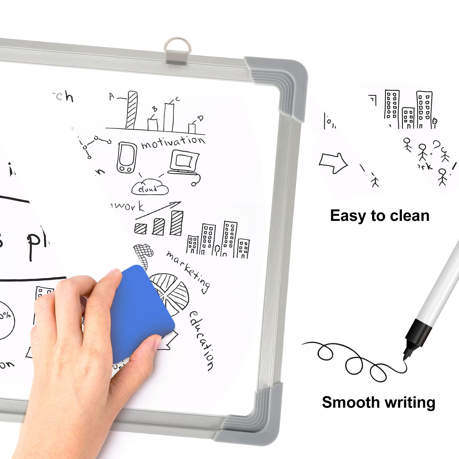 EOOUT Monthly Calendar Dry Erase Whiteboard for Wall, 16" x 12" Magnetic WhiteBoard, Portable Hanging Double-Sided White Board for Office Drawing Kitchen Planning Memo, School Home Memo to Do List
