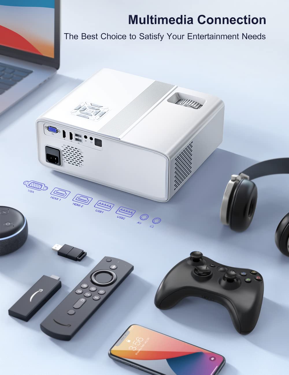 5G WiFi Bluetooth Projector, WiMiUS W7 Newest Native 1080P Projector 4K Supported,460 ANSI Lumens,Portable,4P/4D Keystone,Zoom,300"Display,Outdoor Movie Projector Compatible with TV Stick/Phone/Laptop