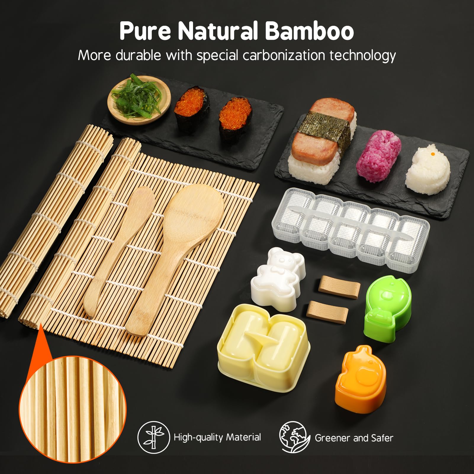 Delamu Sushi Making Kit, 23 in 1 Sushi Maker Bazooker Roller Kit with Bamboo Mats, Chef's Knife, Triangle/Nigiri/Gunkan Sushi Rice Mold, Chopsticks, Sauce Dishes, Rice Spreader, User Guide
