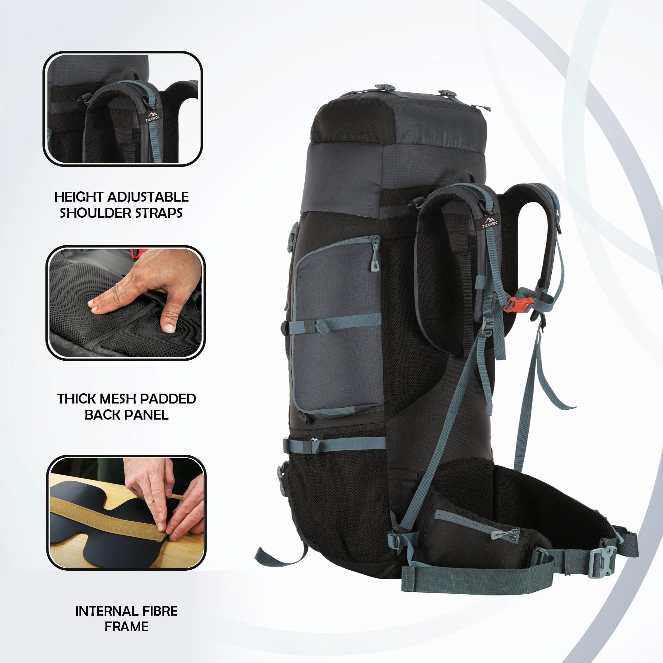 TRAWOC 80L Travel Backpack for Outdoor Sport Camp Hiking Trekking Bag Camping Rucksack HK007 (Grey)