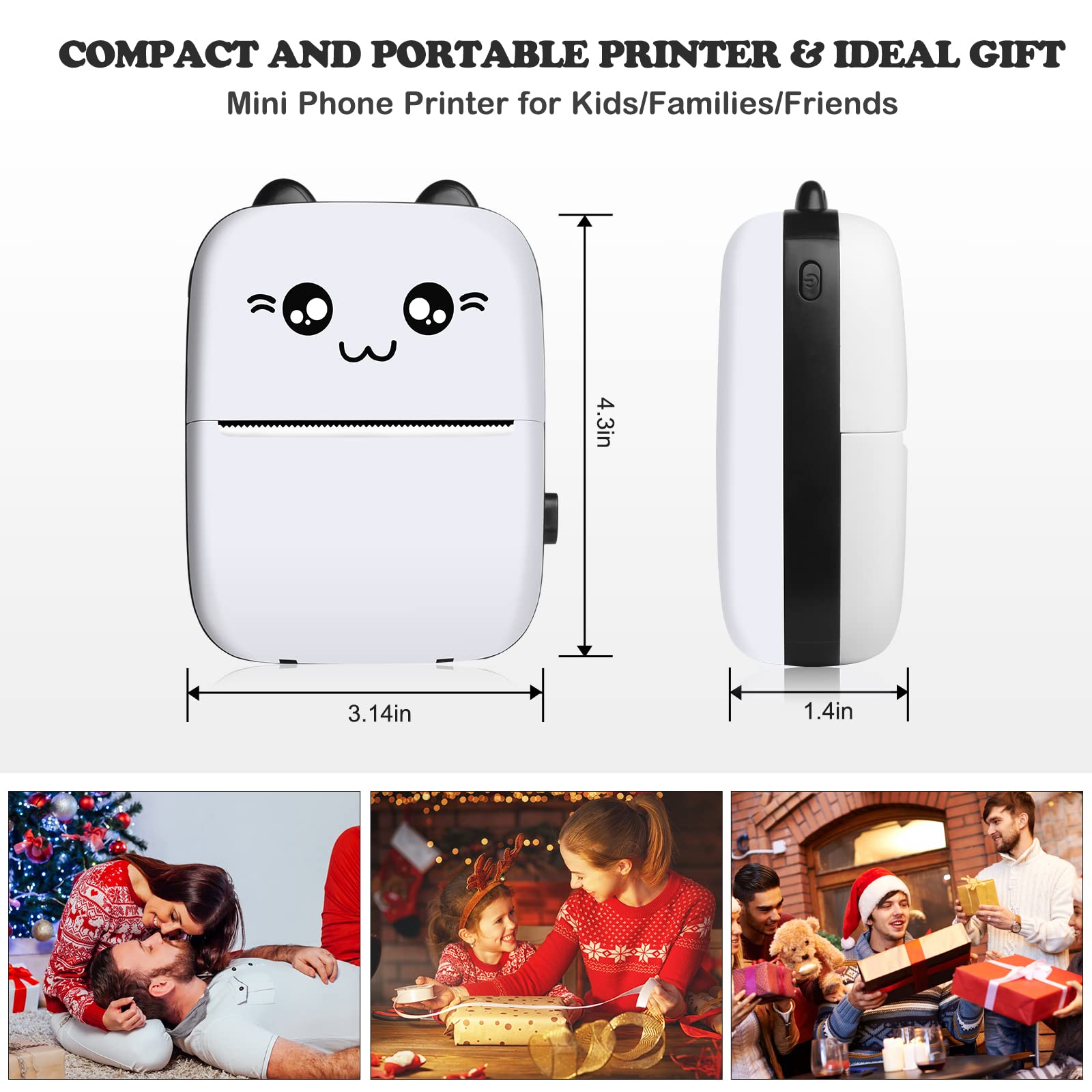 Mini Pocket Printer, Portable Thermal Printer with 3 Rolls Printing Paper for Android or iOS APP, Bluetooth Inkless Printer Gift for Kids, Friends, Used in Home, Office, Study, Work List Printing