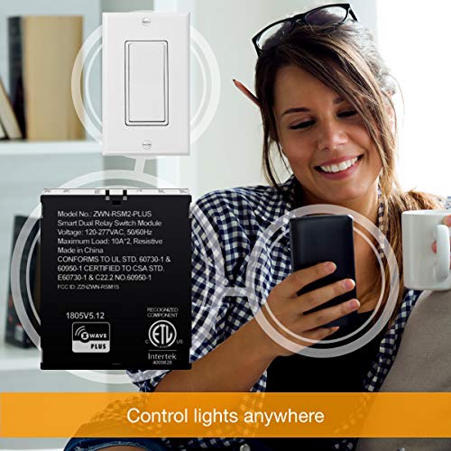 ENERWAVE Z-Wave Plus Dual Relay Module, Hidden Smart Switch, Single Pole, 120-277VAC, 10A Per Relay, Neutral Wire Required, ZWN-RSM2-PLUS, Black, 2-Pack (New Version)