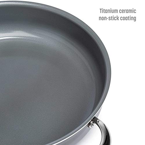 Goodful Ceramic Nonstick Pots and Pans Set, Titanium-Reinforced Premium Nonstick Coating, Dishwasher Safe Pots and Pans, Tempered Glass Steam Vented Lids, Stainless Steel Handles, 12-Piece, Gray