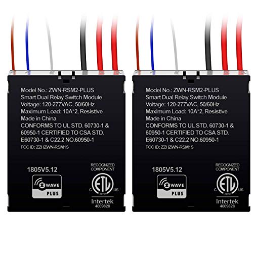 ENERWAVE Z-Wave Plus Dual Relay Module, Hidden Smart Switch, Single Pole, 120-277VAC, 10A Per Relay, Neutral Wire Required, ZWN-RSM2-PLUS, Black, 2-Pack (New Version)