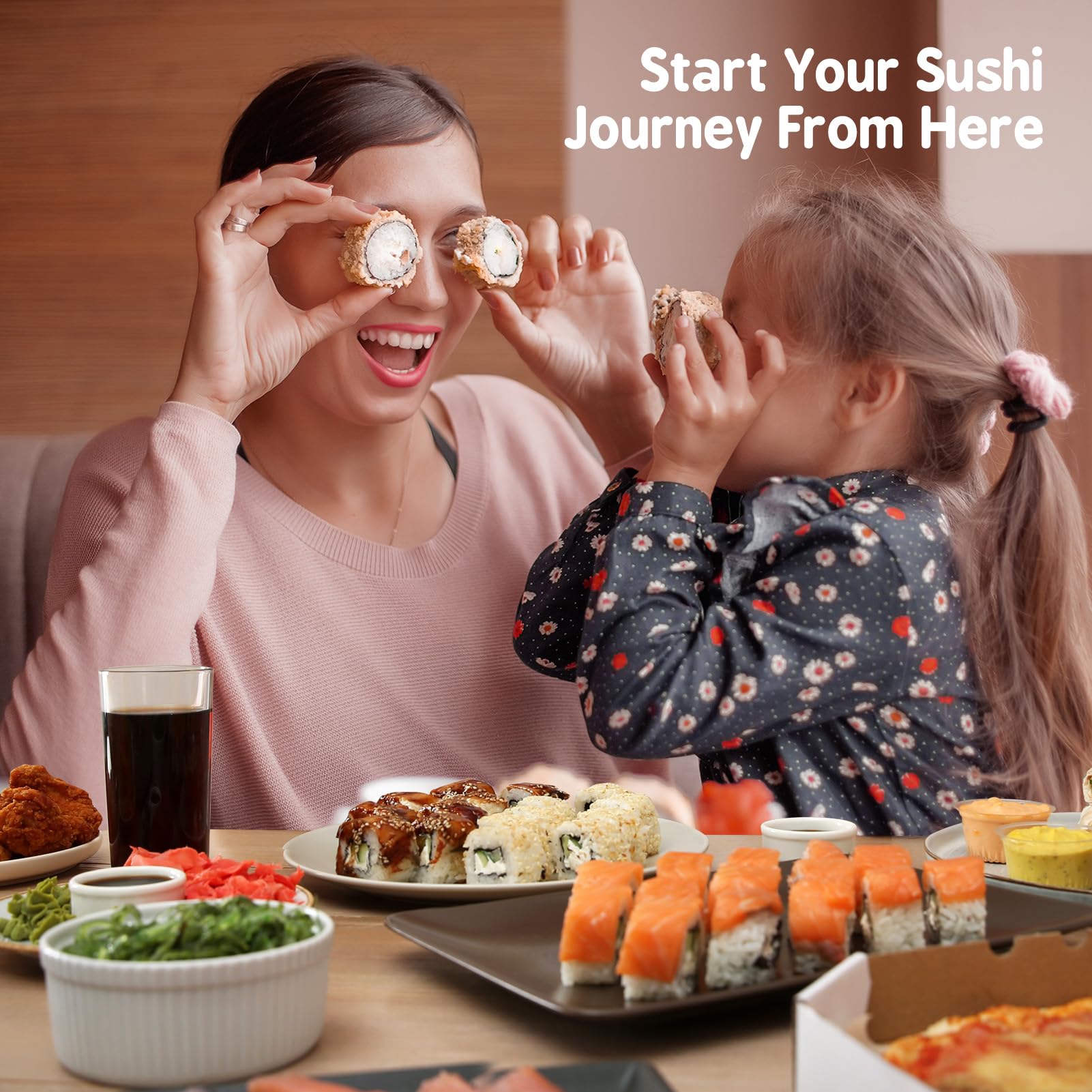 Delamu Sushi Making Kit, 23 in 1 Sushi Maker Bazooker Roller Kit with Bamboo Mats, Chef's Knife, Triangle/Nigiri/Gunkan Sushi Rice Mold, Chopsticks, Sauce Dishes, Rice Spreader, User Guide