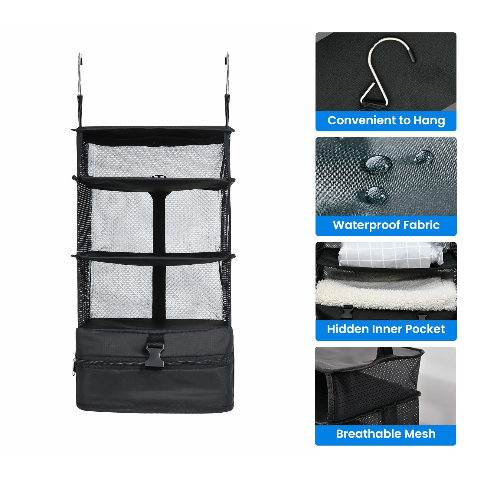 YCWIWO Travel Hanging Shelves, Hanging Packing Cubes for Travel, Luggage Storage Organizer, Carry-On Closet for Suitcase