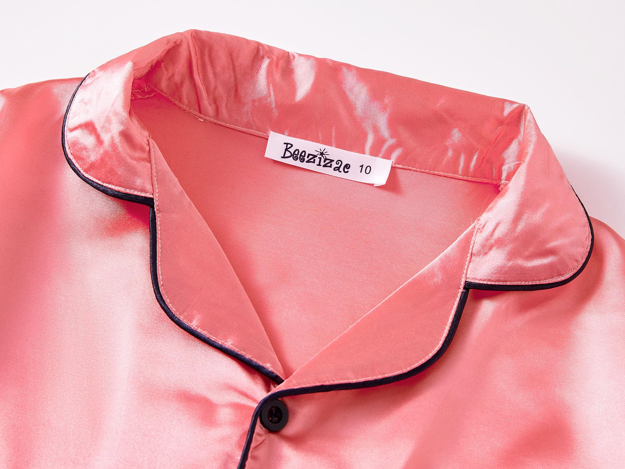 Beezizac Little & Big Girls Pajama Set Size 8 - Coral Satin Silky Cute Fall Winter Long Outfit