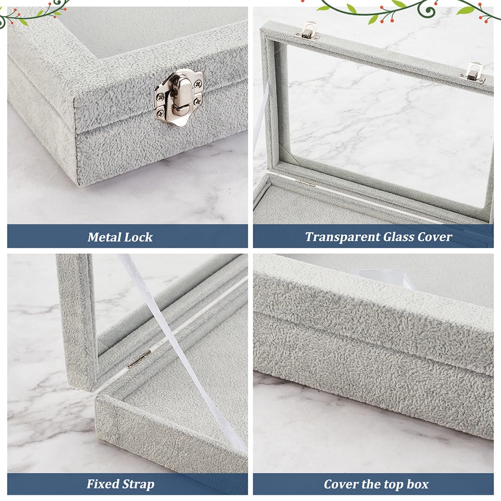 OLYCRAFT 8x11inch Pin Display Case Pin Collection Display Box Wooden Badge Storage Showcase with Velvet Cover and Iron Latch Lock Silver Clear Display Holder Board Frame for Flower Pictures Medals
