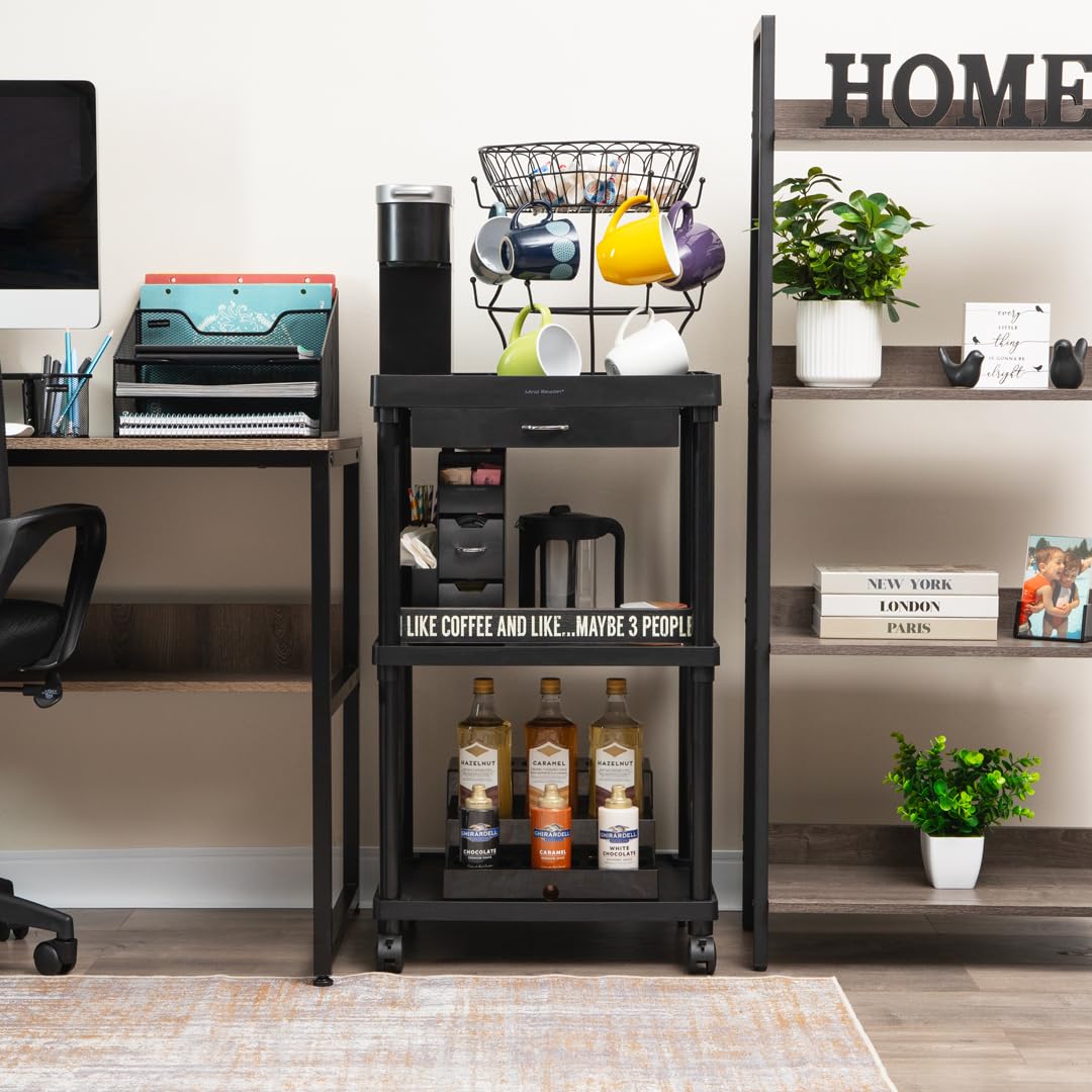 Mind Reader All Purpose Rolling Cart, Printer Cart, Utility Cart, Kitchen Cart, Coffee Cart, Microwave Cart, Bathroom Cart, 3 Tier, Black with Free Condiment Organizer