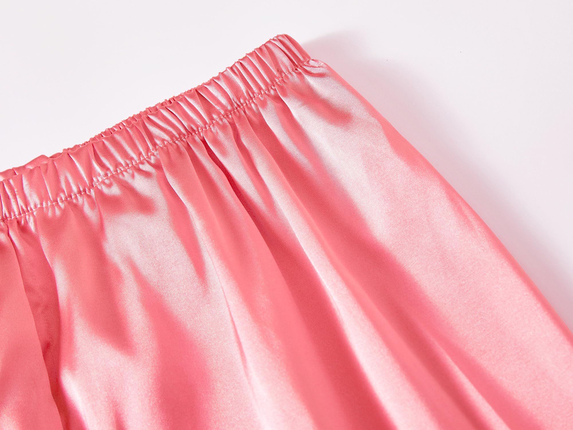 Beezizac Little & Big Girls Pajama Set Size 8 - Coral Satin Silky Cute Fall Winter Long Outfit