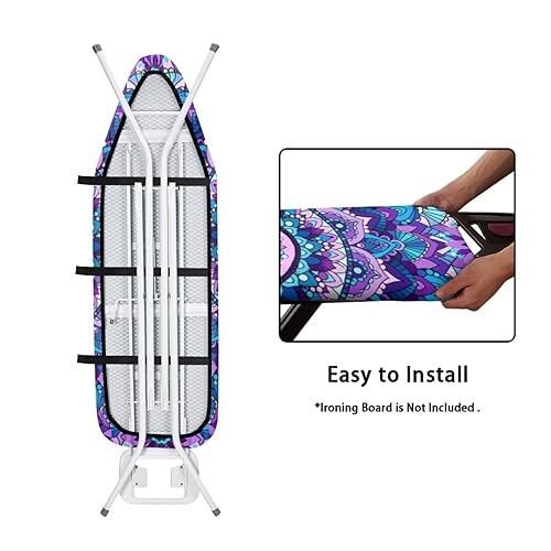 Yuuxorilu Mandala Ironing Board Cover Full Size Scorch Resistant Padding with Elastic Edge Iron Pad Covers Standard Boards, Hook and Loop Fastener Strap