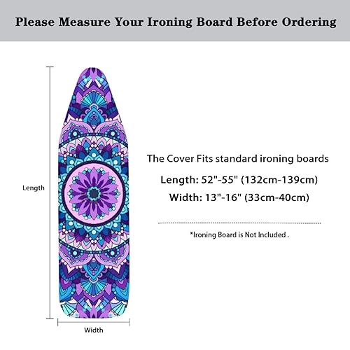 Yuuxorilu Mandala Ironing Board Cover Full Size Scorch Resistant Padding with Elastic Edge Iron Pad Covers Standard Boards, Hook and Loop Fastener Strap