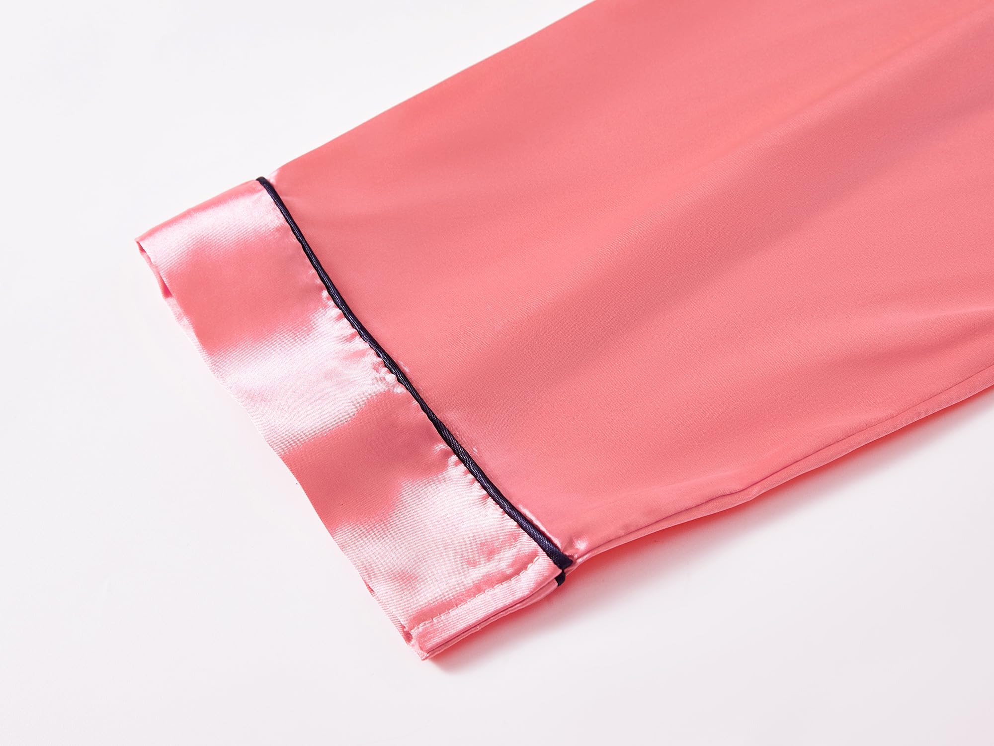 Beezizac Little & Big Girls Pajama Set Size 8 - Coral Satin Silky Cute Fall Winter Long Outfit