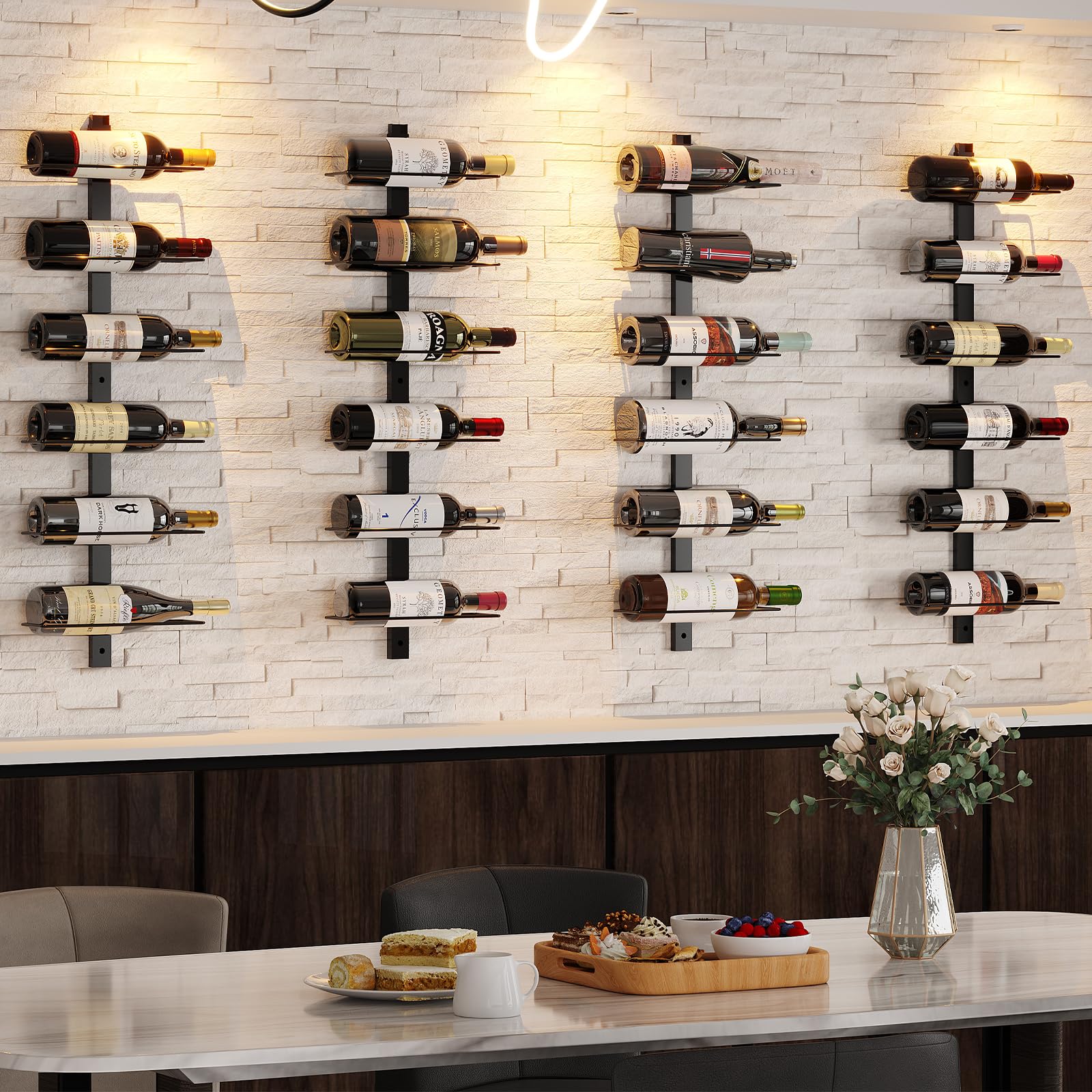 12 Bottle Wall Mounted Wine Rack, Adjustable Tier Wall Hanging Wine Holder Towel Rack, Detachable Wine Storage Organizer Used As One or Four, for Kitchen, Pantry, Dining Room, Bar, Wine Cellar