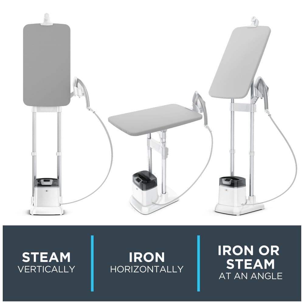 Rowenta, Steamer for Clothes, IXEO Full Size Steamer with Ironing Board, 65 Inches, 45 Second Heatup, 1 Liter Capacity, 1500 Watts, Ironing, Portable, Adjustable, White Clothes Steamer, QR1411