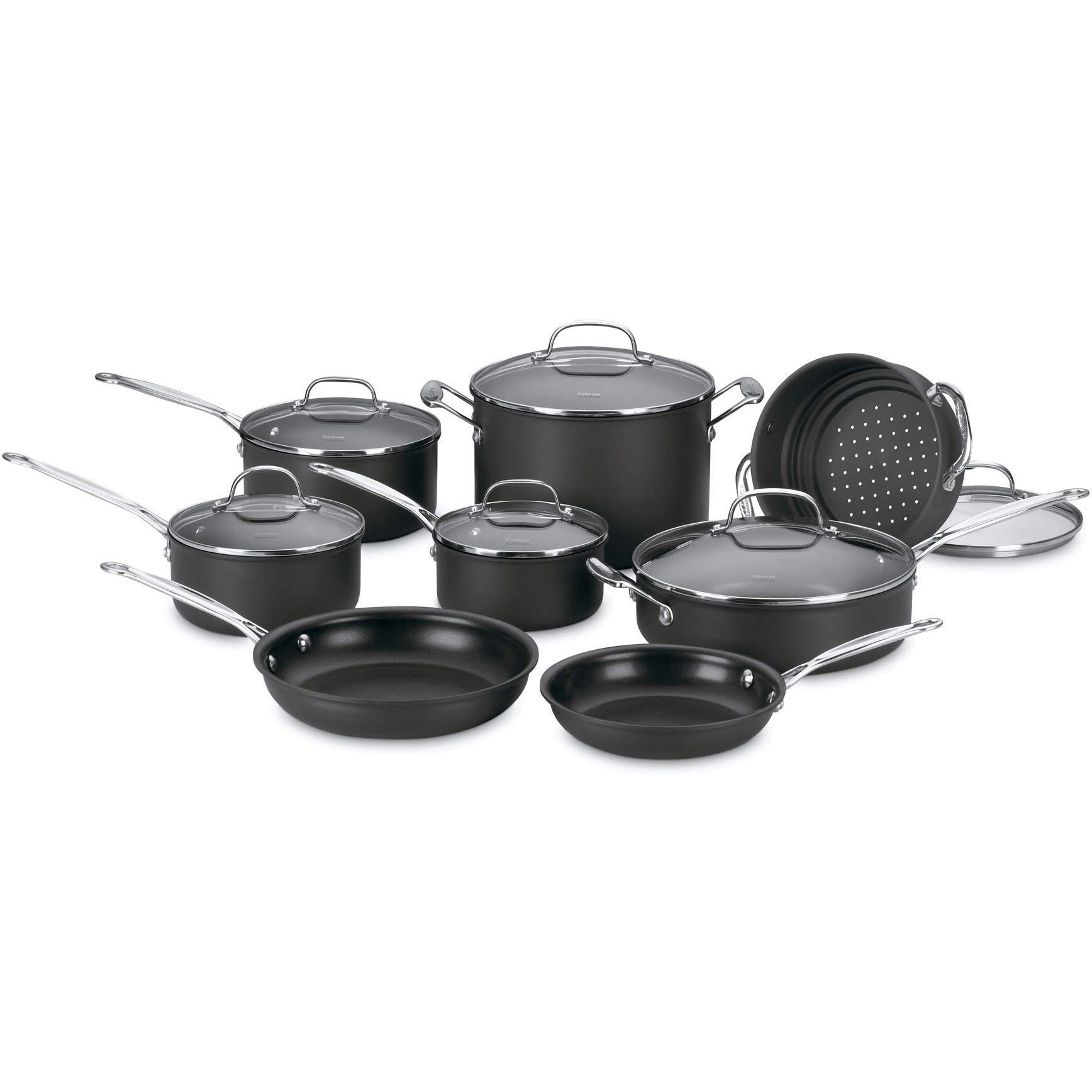 Cuisinart 14-Piece Cookware Set, Chef's Classic NonStick Hard Anodized, Gray, 66-14N