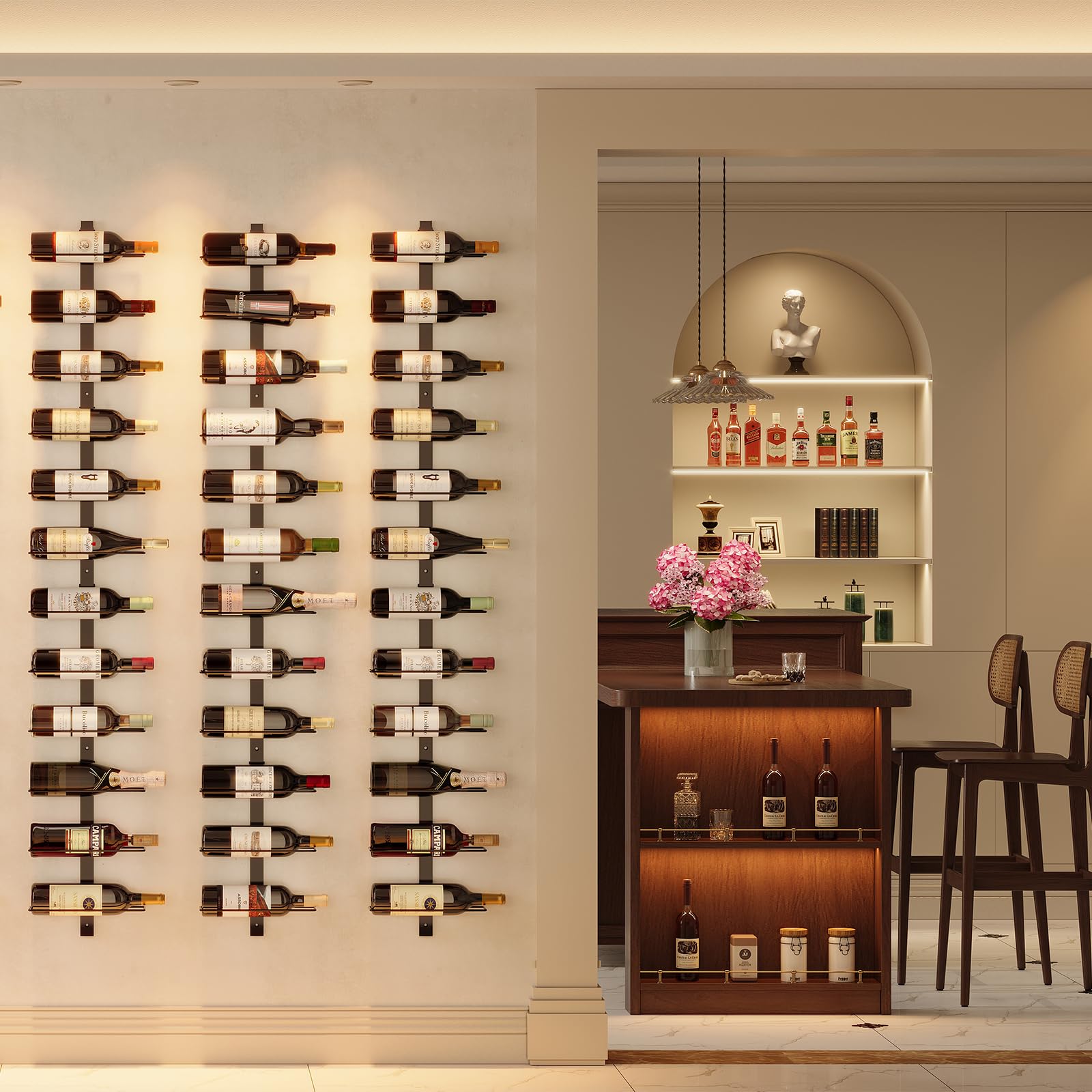 12 Bottle Wall Mounted Wine Rack, Adjustable Tier Wall Hanging Wine Holder Towel Rack, Detachable Wine Storage Organizer Used As One or Four, for Kitchen, Pantry, Dining Room, Bar, Wine Cellar