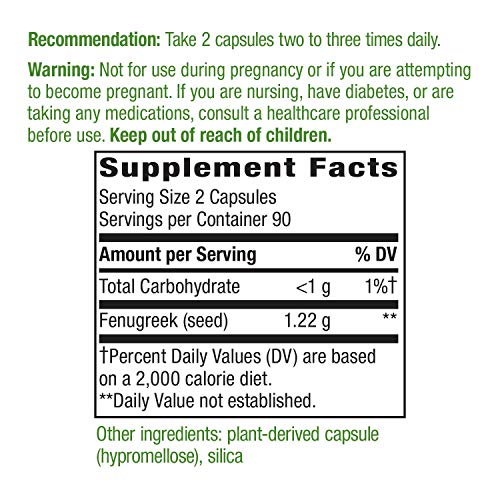 Nature's Way Fenugreek Seed, Promotes Healthy Lactation*, Vegan, 180 Capsules