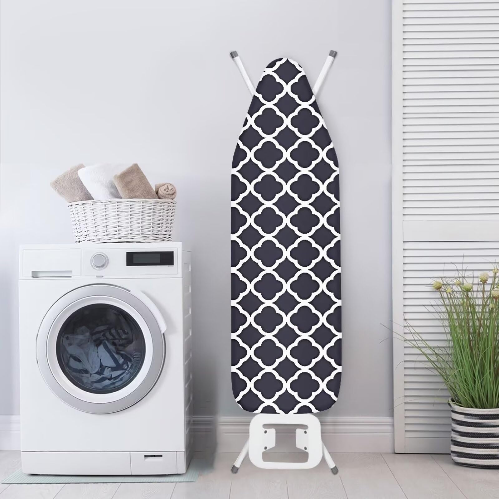 Psesaysky Iron Board Cover Resist Scorching Stretchable Iron Cover for Ironing Lattice Moroccan Geometric Trellis Soft Table Top Ironing Board Cover