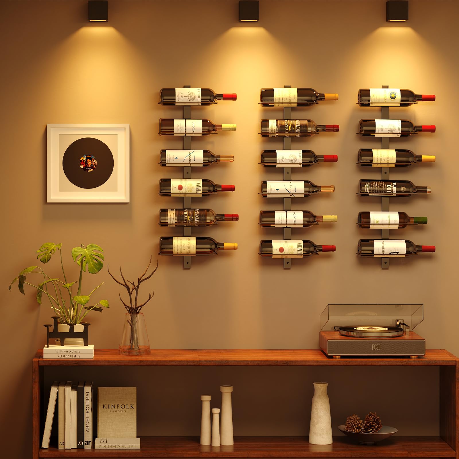12 Bottle Wall Mounted Wine Rack, Adjustable Tier Wall Hanging Wine Holder Towel Rack, Detachable Wine Storage Organizer Used As One or Four, for Kitchen, Pantry, Dining Room, Bar, Wine Cellar