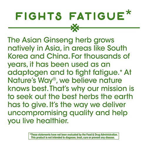 Nature's Way Premium Herbal Asian Ginseng, Fights Fatigue*, 1,120mg Per Serving, 100 Capsules