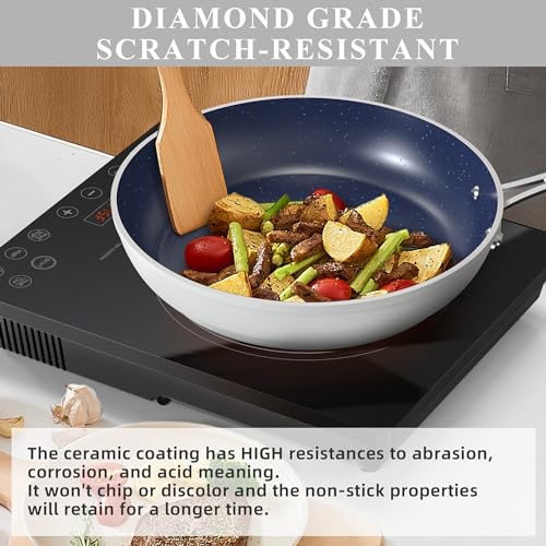 Nuwave Healthy Duralon Blue Ceramic Nonstick Cookware Set, Diamond Infused Scratch-Resistant, PFAS Free, Dishwasher & Oven Safe, Induction Ready & Evenly Heats, Tempered Glass Lids & Stay-Cool Handles