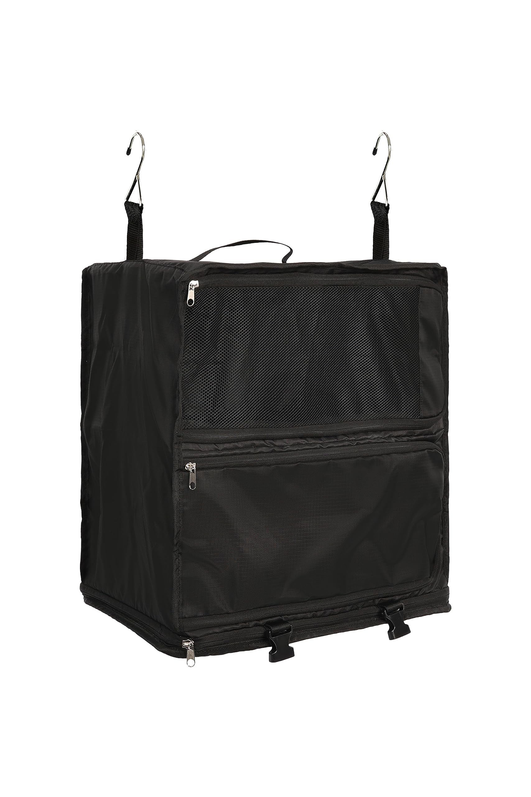 ELEZAY Hanging Packing Cubes Portable Closet 3-Shelf Travel Collapsible Compression Garment Organizer for Carry-on Luggage Suitcase Space Saver Bag X-Large_No Side Pockets, Black